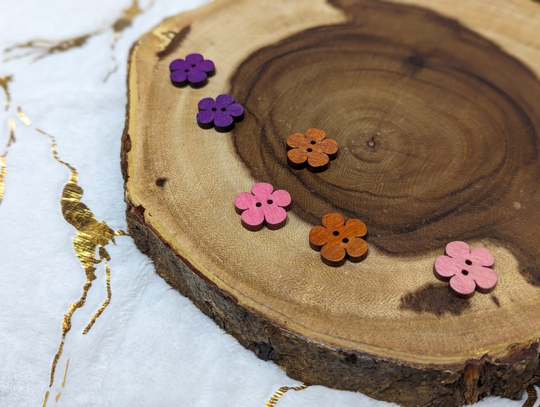 Dyed Wood Sakura Blossom Design Sewing Buttons - Embellishments - Craft ...