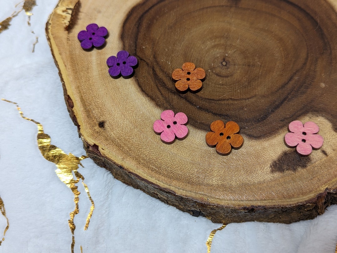 Variety Dyed Wood Sakura Blossom Design Sewing Buttons - Embellishments ...