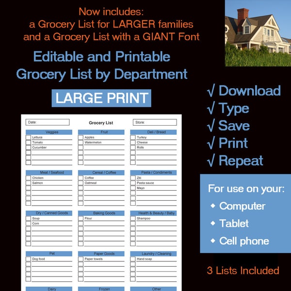 Large Print Grocery List - Etsy