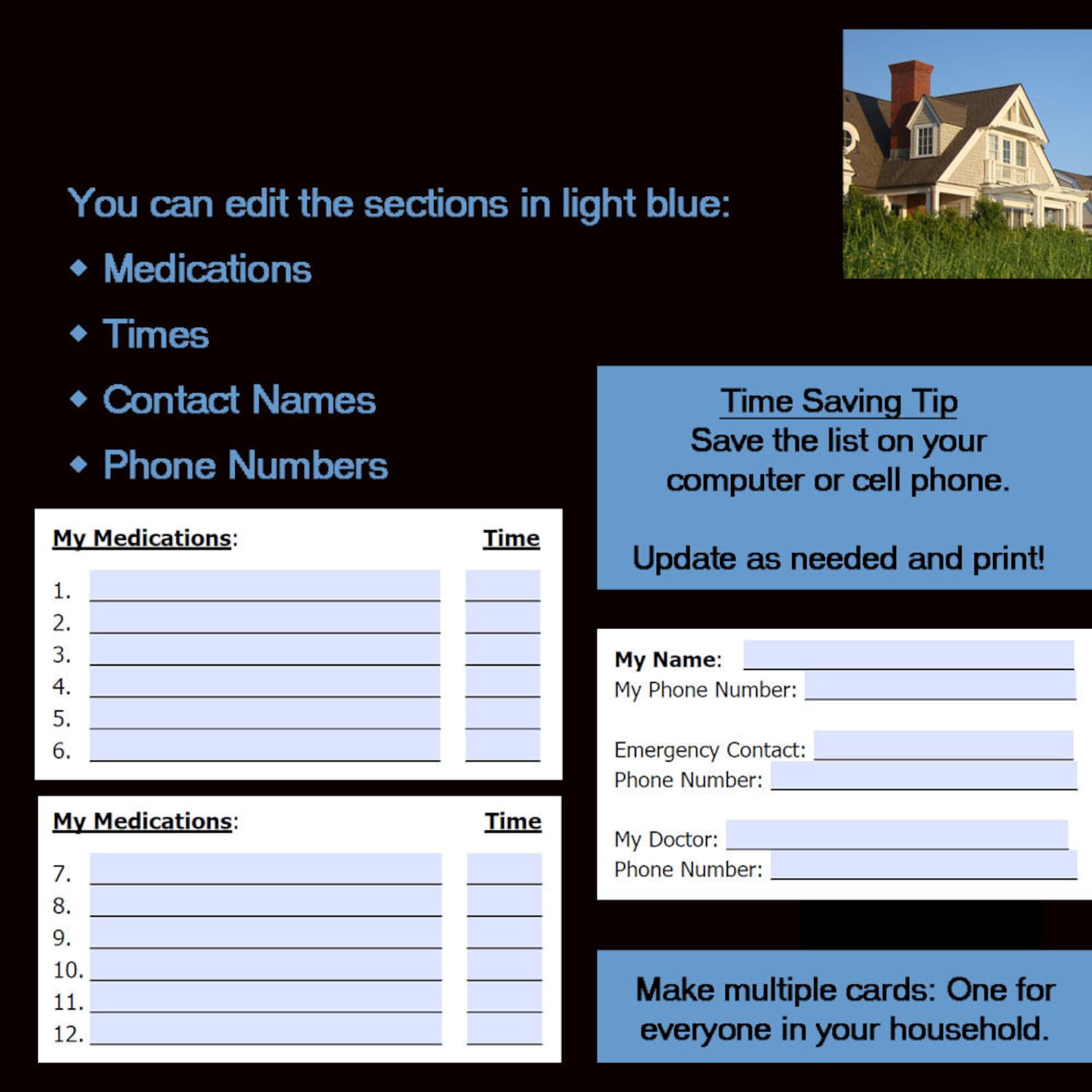 Editable Medical Wallet Card (printable and Fillable) - Etsy