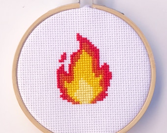 Fire Emoji Cross Stitch Pattern Hot Lit Flame Cute Funny Design 4 ...