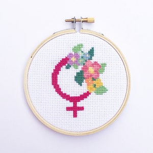 Female Symbol Flowers Girl Power Feminist Cute Cross Stitch Pattern ...