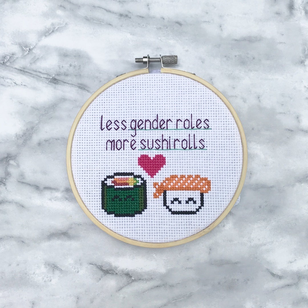Less Gender Roles More Sushi Rolls Funny Cute Cross Stitch Pattern ...