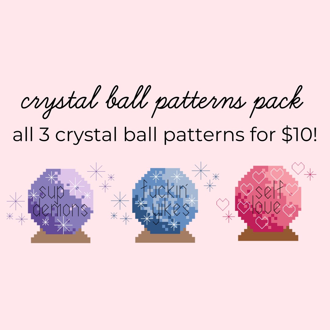 All 3 Crystal Ball Patterns Demons Yikes Self Love Witch Cross Stitch ...