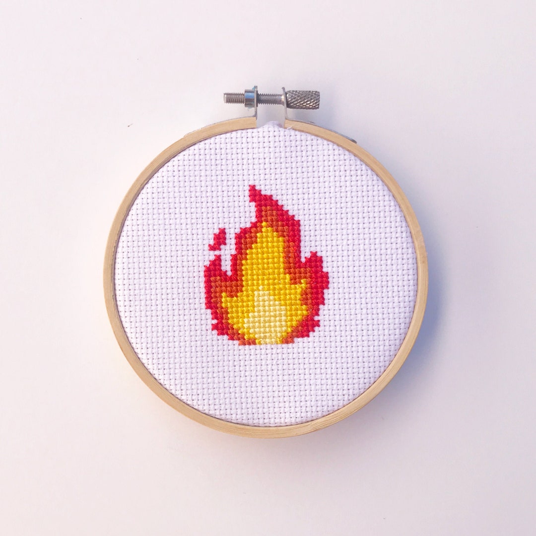 Fire Flame Hot Emoji Funny Cute Cross Stitch Pattern Instant Download ...