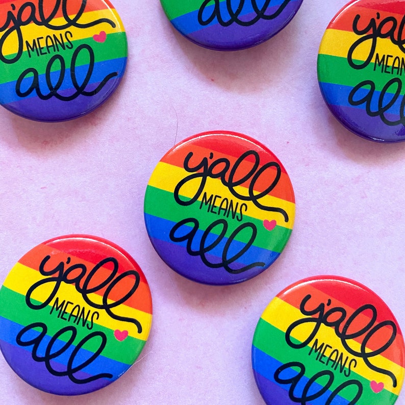 Y'all Means All Pride Gay Pride Flag Rainbow Button Pin | Etsy