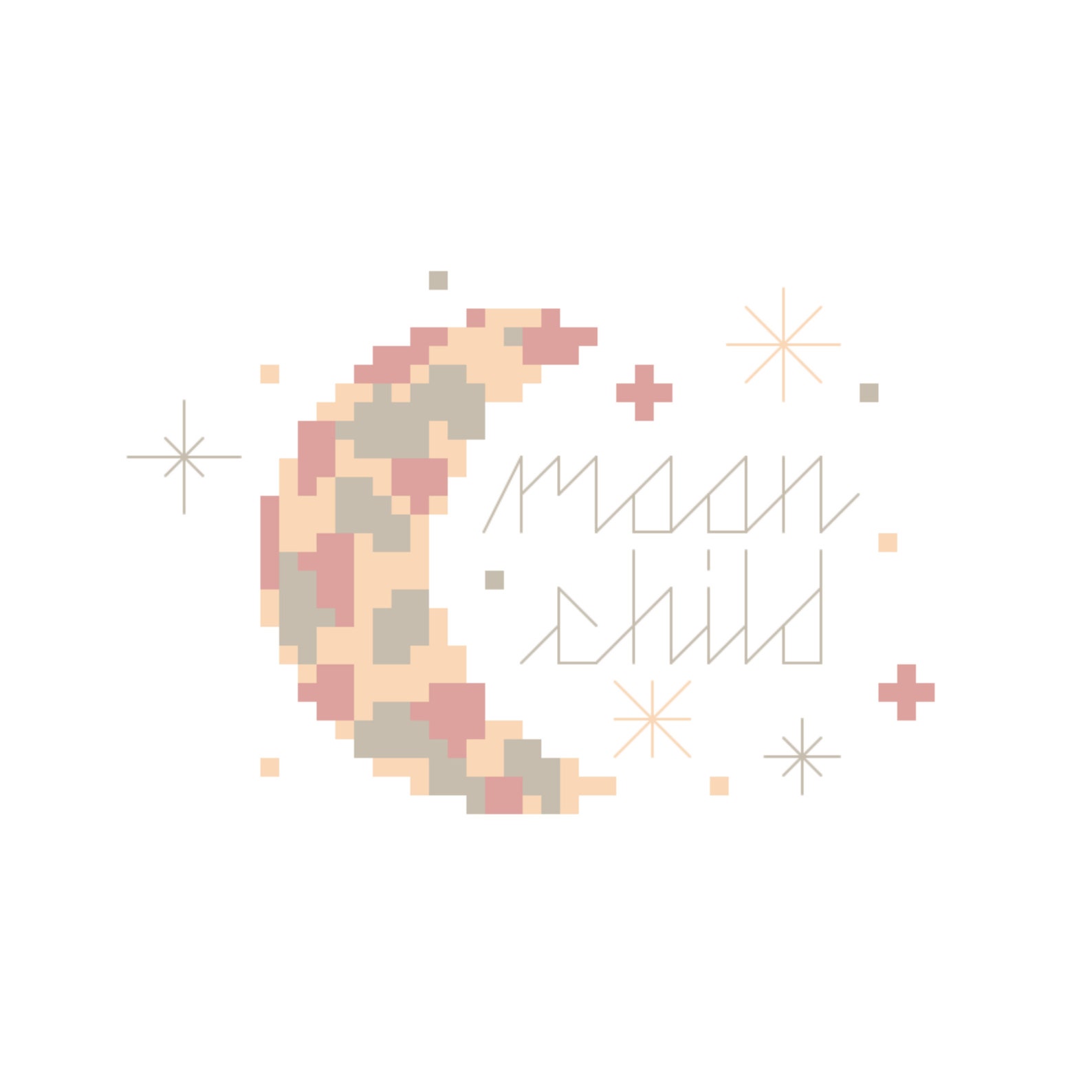 Moon Child Witchy Stars Planets Sky Astrology Cute Cross Stitch Pattern ...