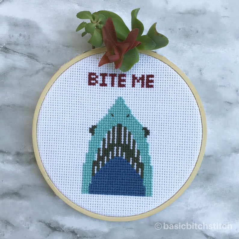 Bite Me Shark Cross Stitch Pattern Funny Instant Download | Etsy