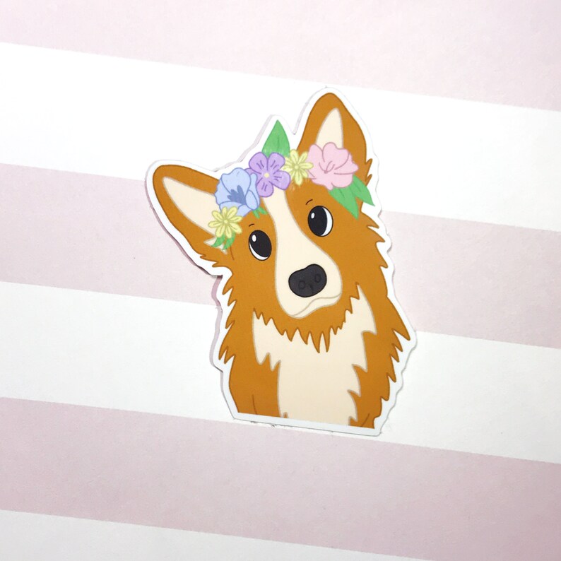 Corgi Dog Puppy Flower Crown Cute Sticker Laptop Phone Water - Etsy