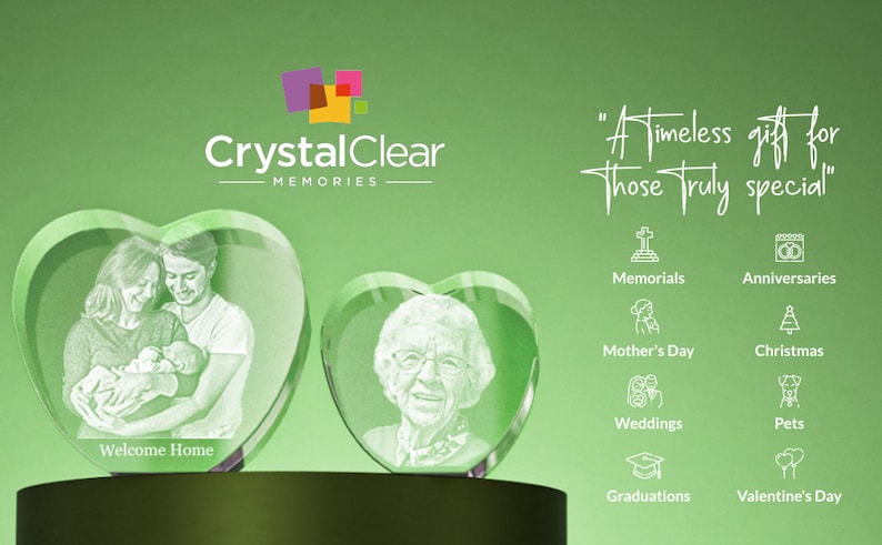 3D Heart Crystal Laser Engraved With Your Custom Photo by - Etsy