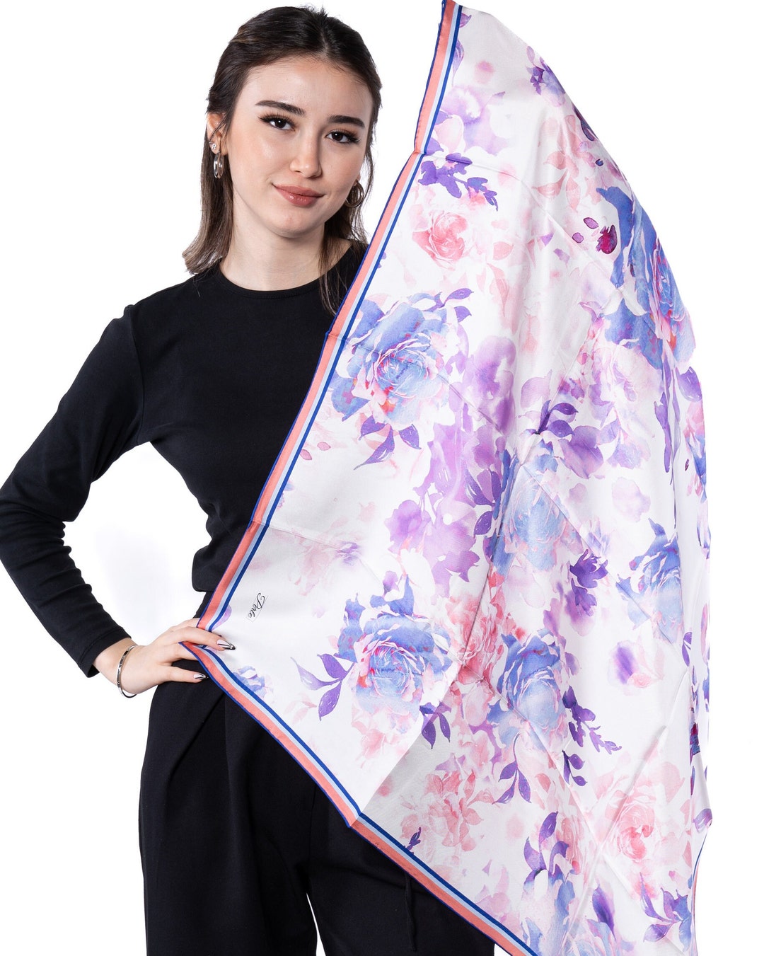 Floral Silk Scarf, Silk Twill Scarf, Women's Silk Scarf, Pure Silk ...
