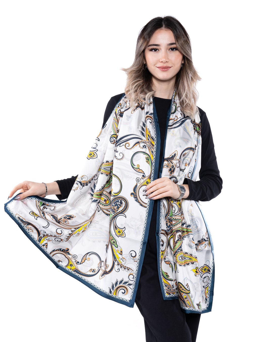 Paisley Large Silk Scarf, Silk Twill Scarf, Women's Silk Scarf, Silk ...