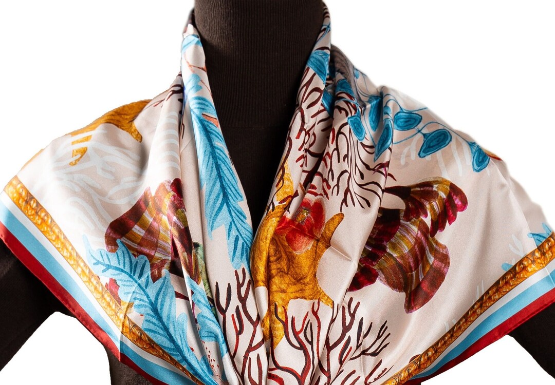 Sea World Silk Scarf, 100% Silk Scarf, Silk Twill Scarf, Women's Silk ...