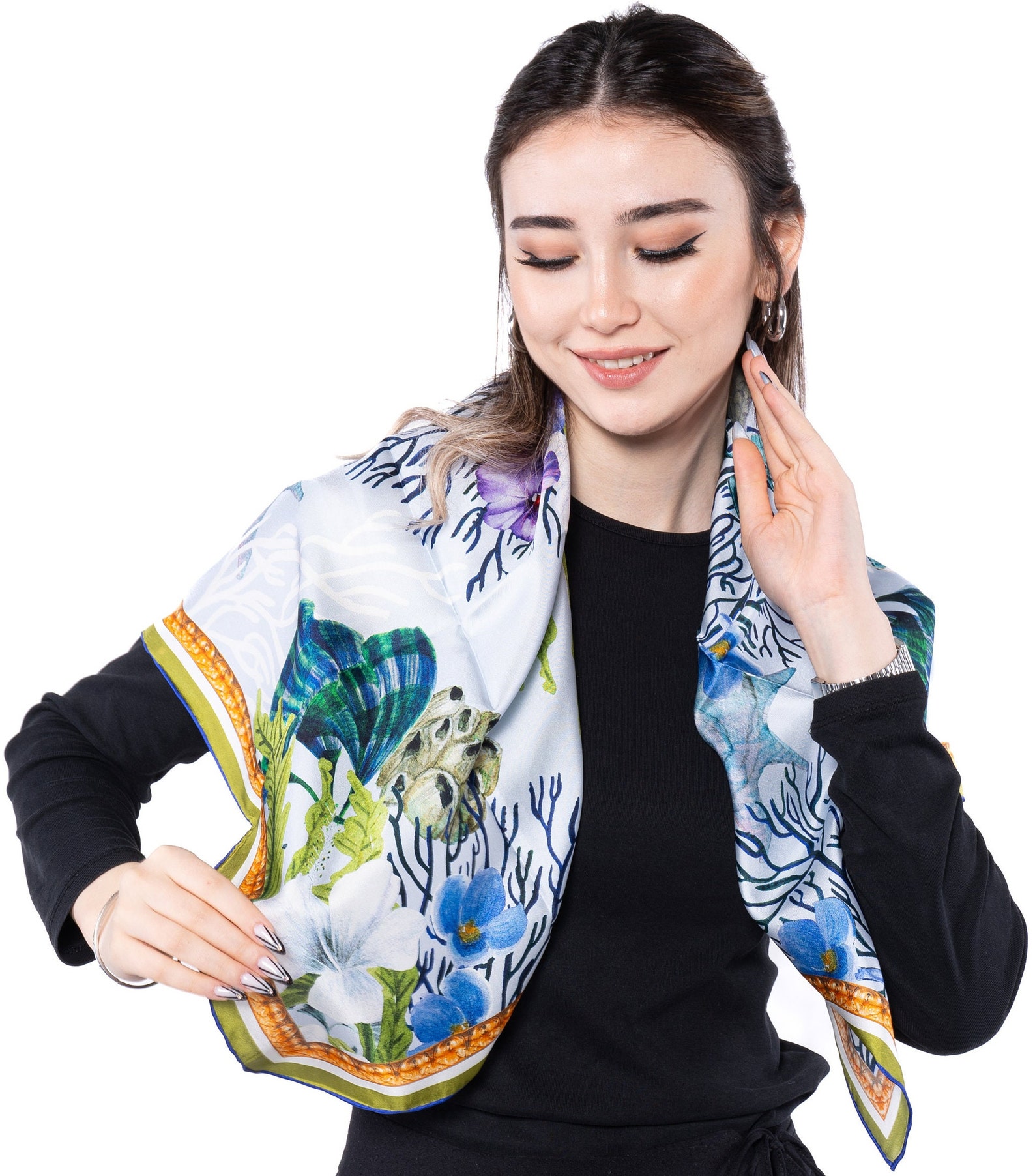 Mulberry Silk Scarf: Sea World Print, Hand-rolled Edges, 90x90cm - Etsy