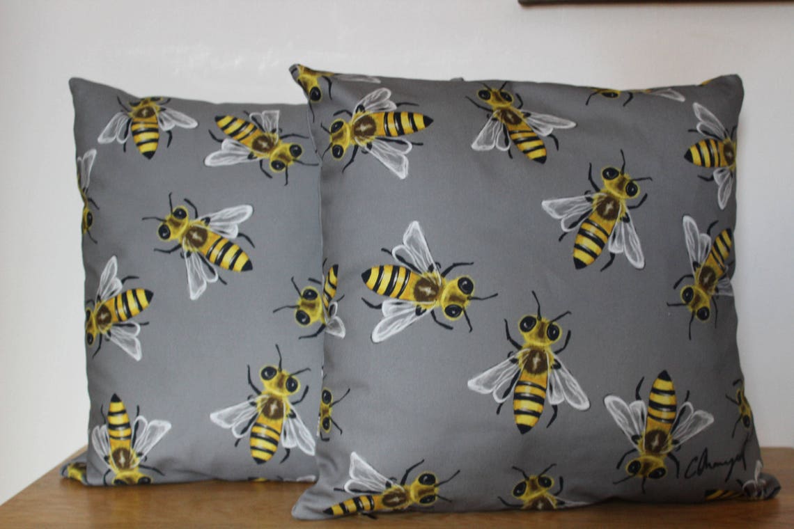 Luxury "scatter Bee" Cushion Honey Bee Design in 'stone Grey' - 100% ...
