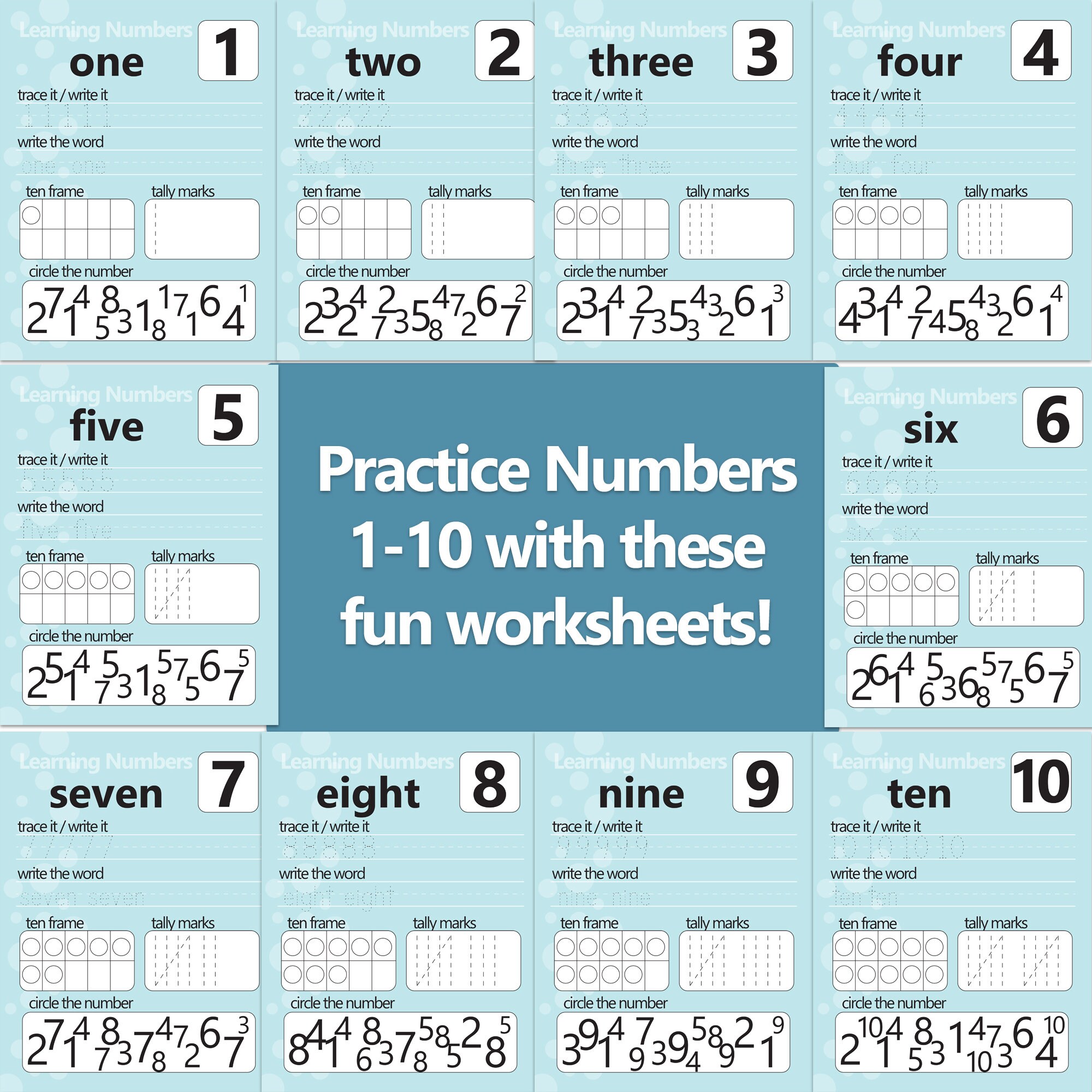 Learning Numbers 1-10 : Printable Worksheets - Etsy