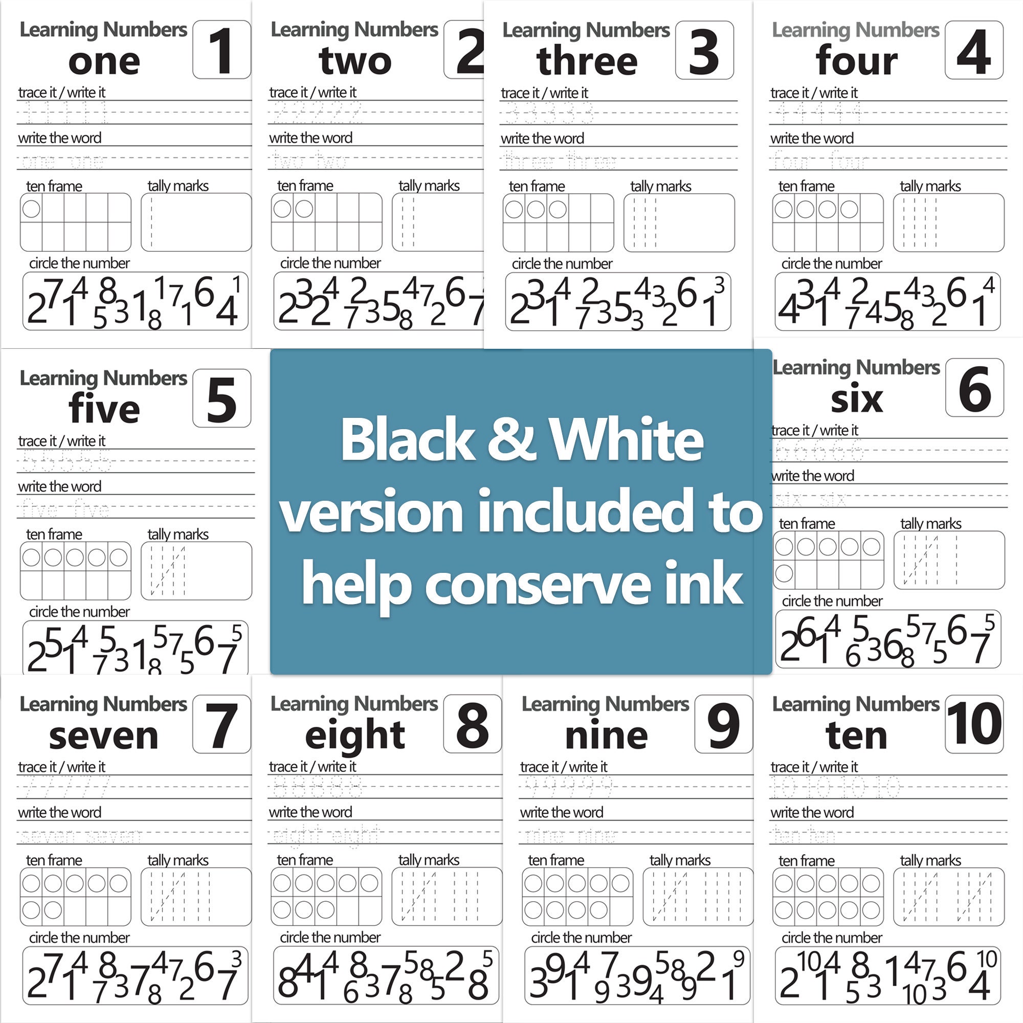 Learning Numbers 1-10 : Printable Worksheets - Etsy