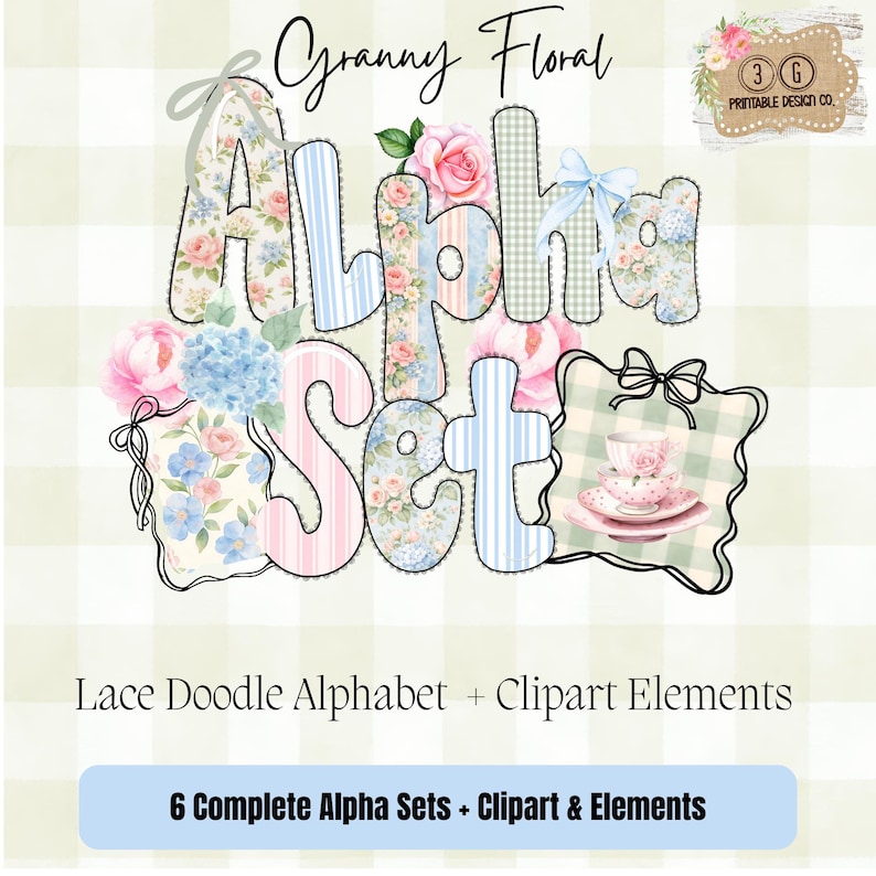 Vintage Cottagecore Floral Alphabet PNG Bundle | Doodle Letter PNG ...
