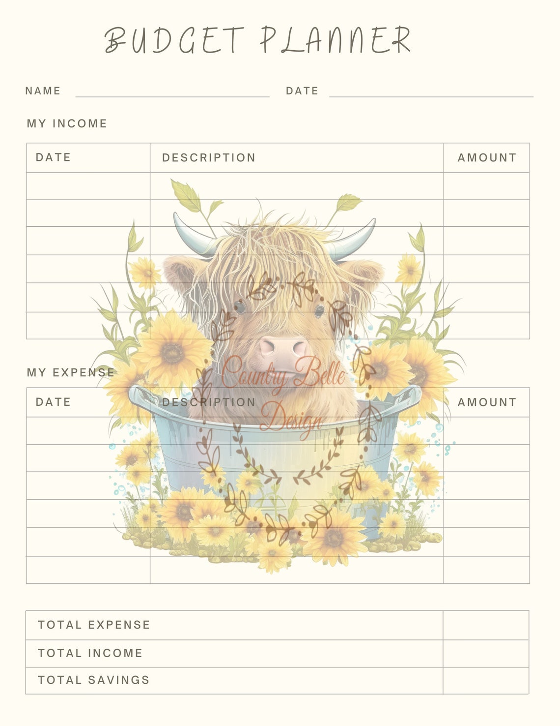 Cow Editable Pdf Budget Planner Pdf Budget Template - Etsy