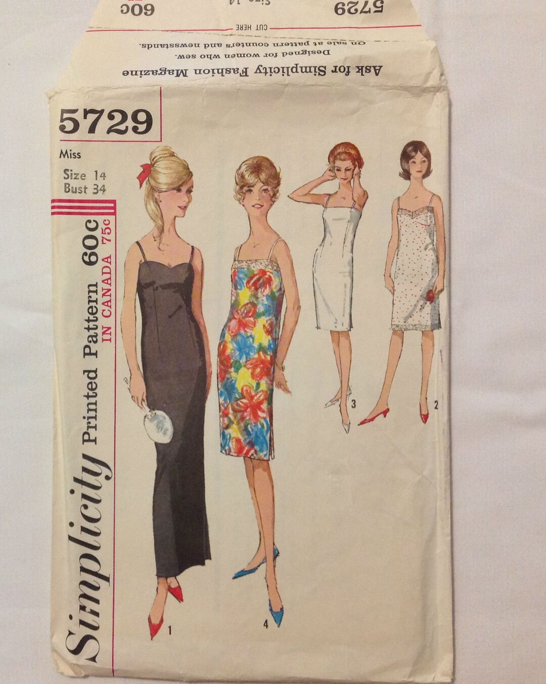 Simplicity 5729 Ladies Slip Size 14 Vintage 1964 Sewing Pattern - Etsy