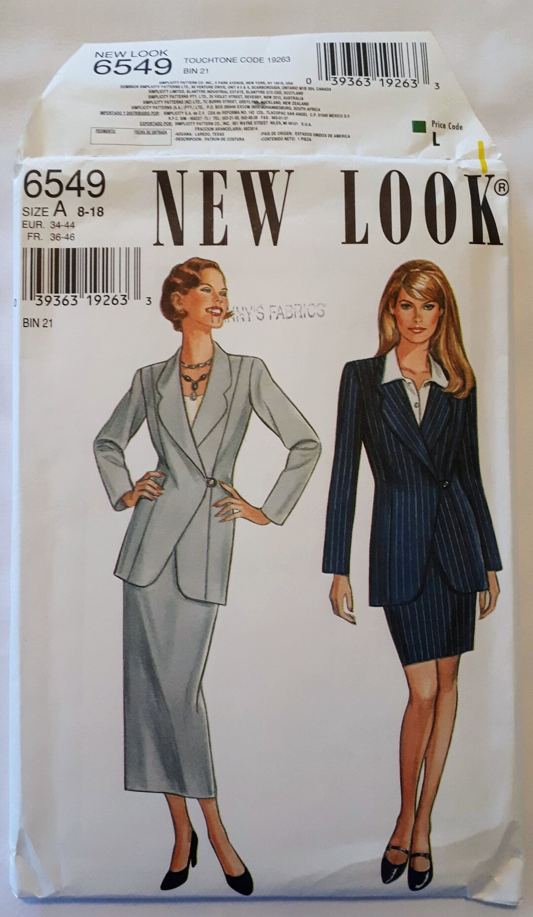 New Look UNCUT 6549 Ladies Jacket and Skirt Size 8-18 Vintage Sewing ...