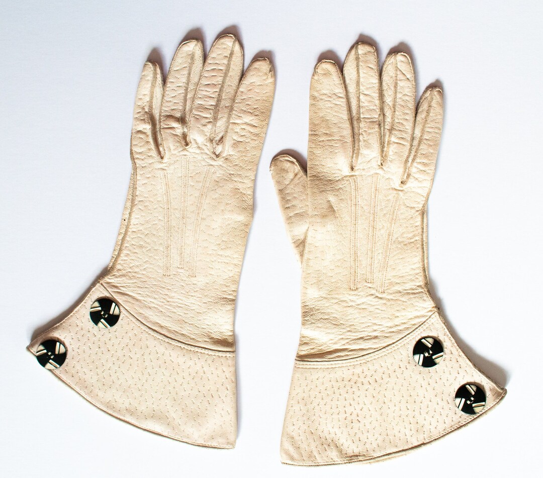 Vintage Cream Calf Leather Art Deco Ladies Gloves, Vintage Leather ...