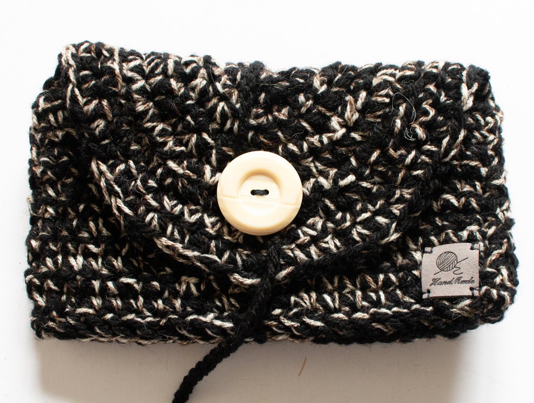 Handmade Black and Variegated Thread Crochet Pouch or Small Clutch Bag ...