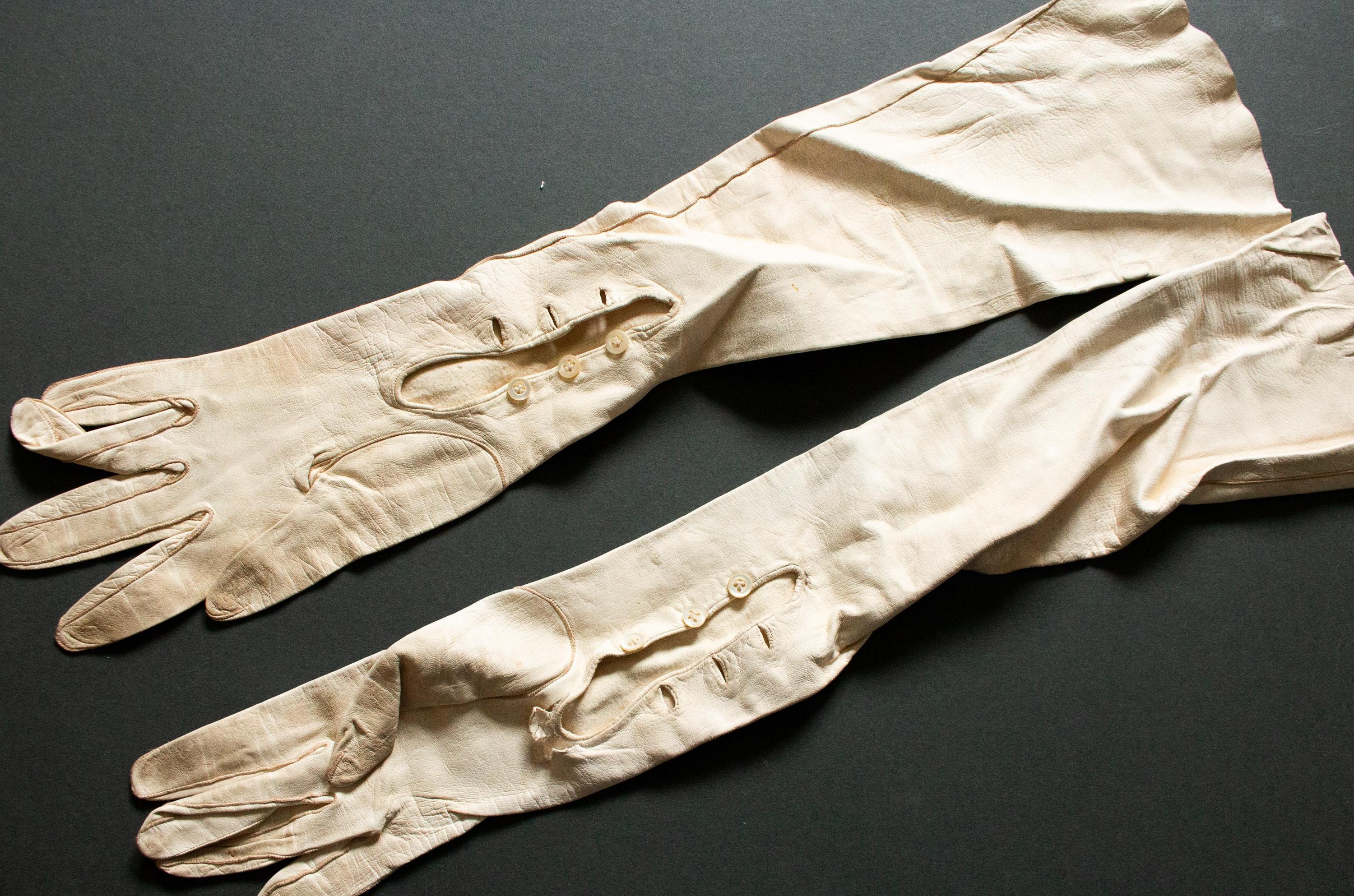 Vintage Cream Calf Leather Art Deco Ladies Gloves, Vintage Leather ...