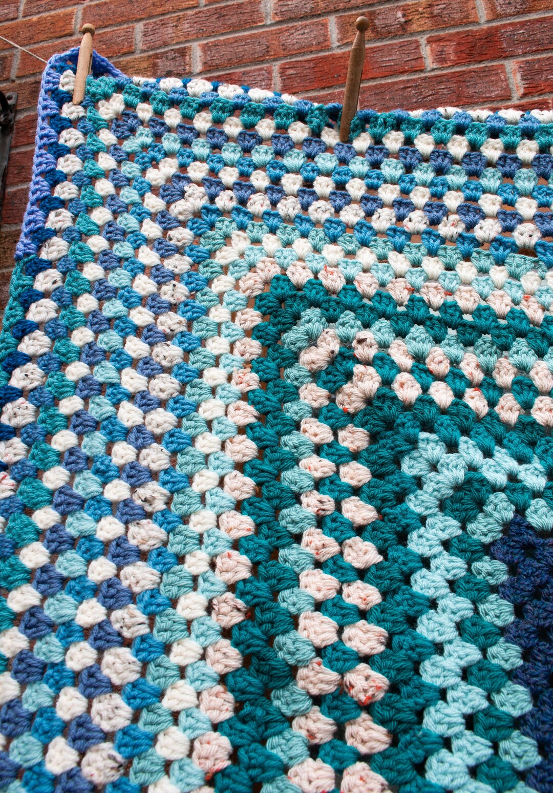 Handmade Coastal Blue Granny Square Blanket, Vintage Style Textiles ...