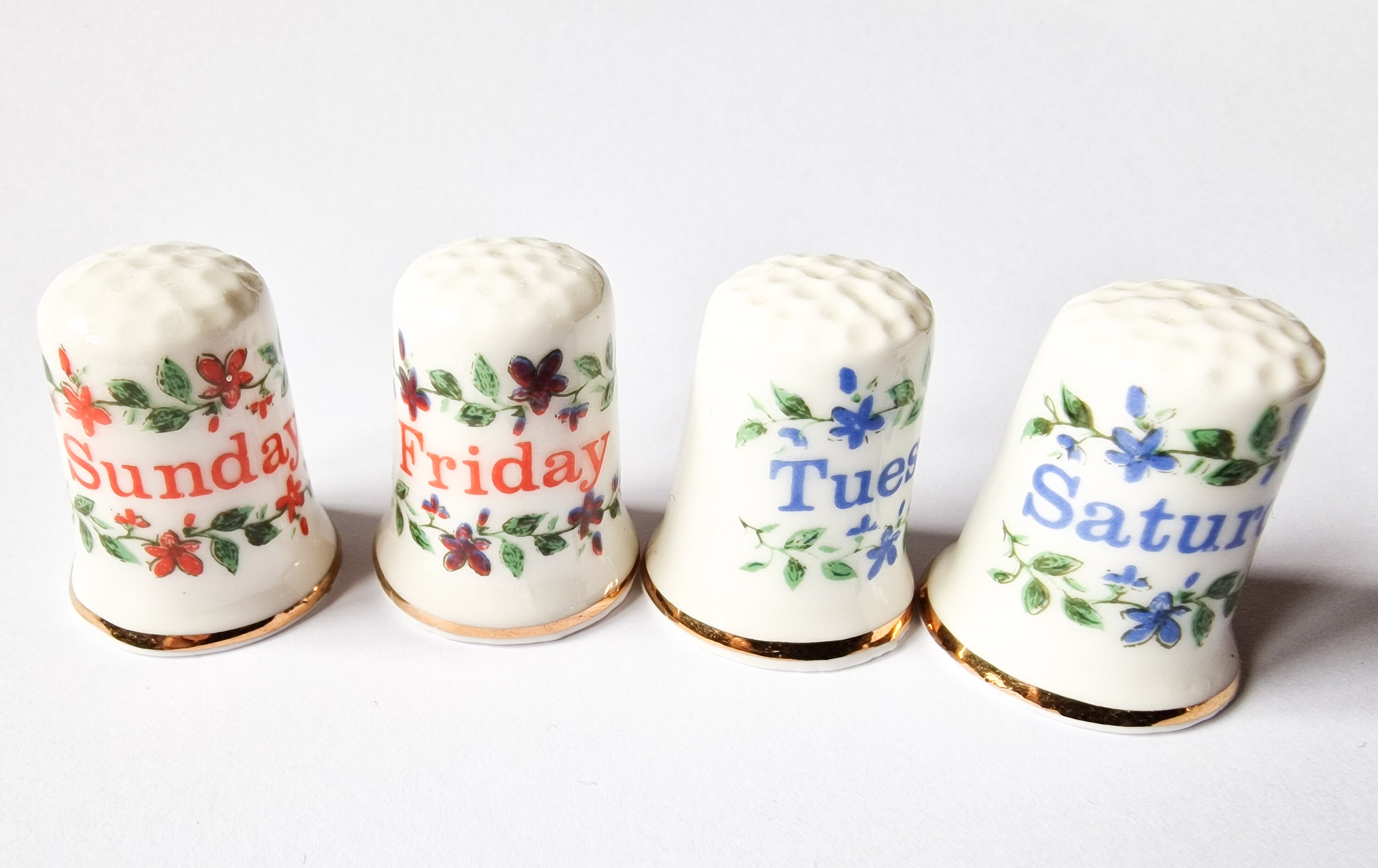 Vintage Bone China Days of the Week Ceramic Thimbles 4 - Etsy