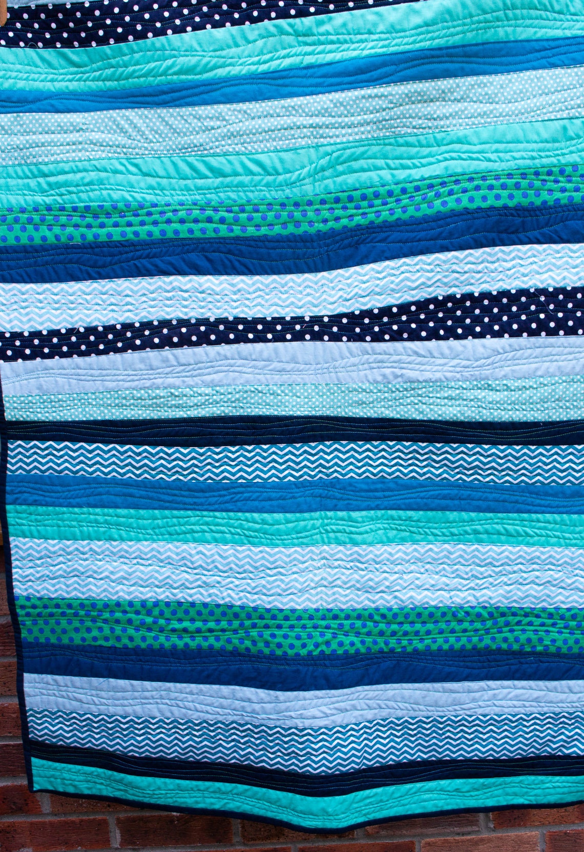 Coastal Blue Strip Pieced Patchwork Quilt, Vintage Textiles, Vintage ...