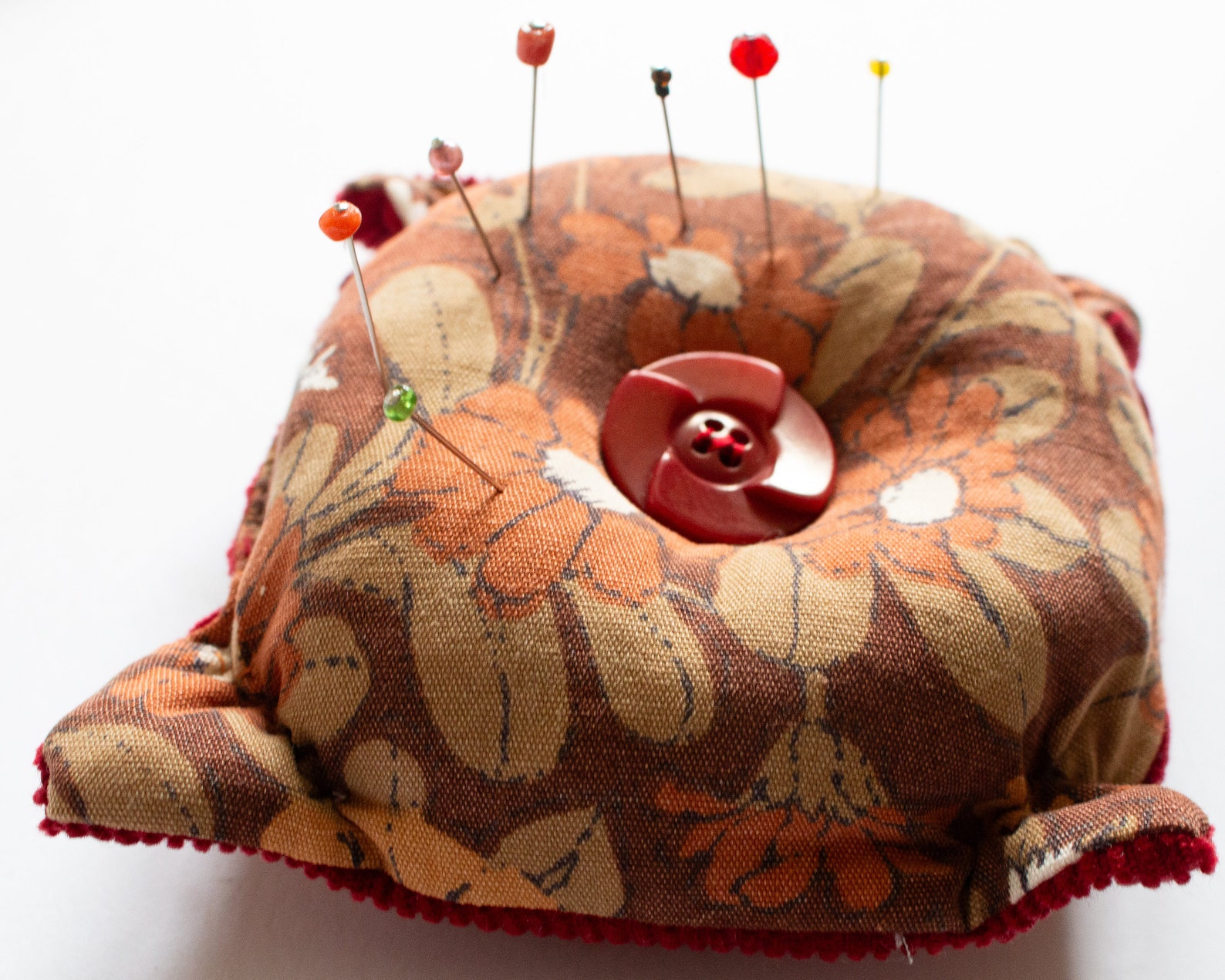 Vintage Style Scrap Pin Cushion With Button and Bead Detail, Artisan ...