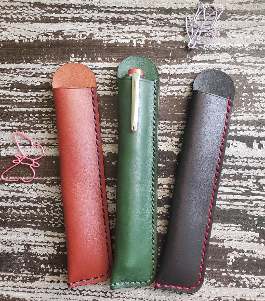 Single Leather Pen Sleeve Leather Pen Case Leather Pencil Sleeve ...