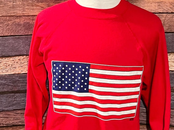 Vintage 1980s American Flag USA Patriotic Crewneck Pu… - Gem