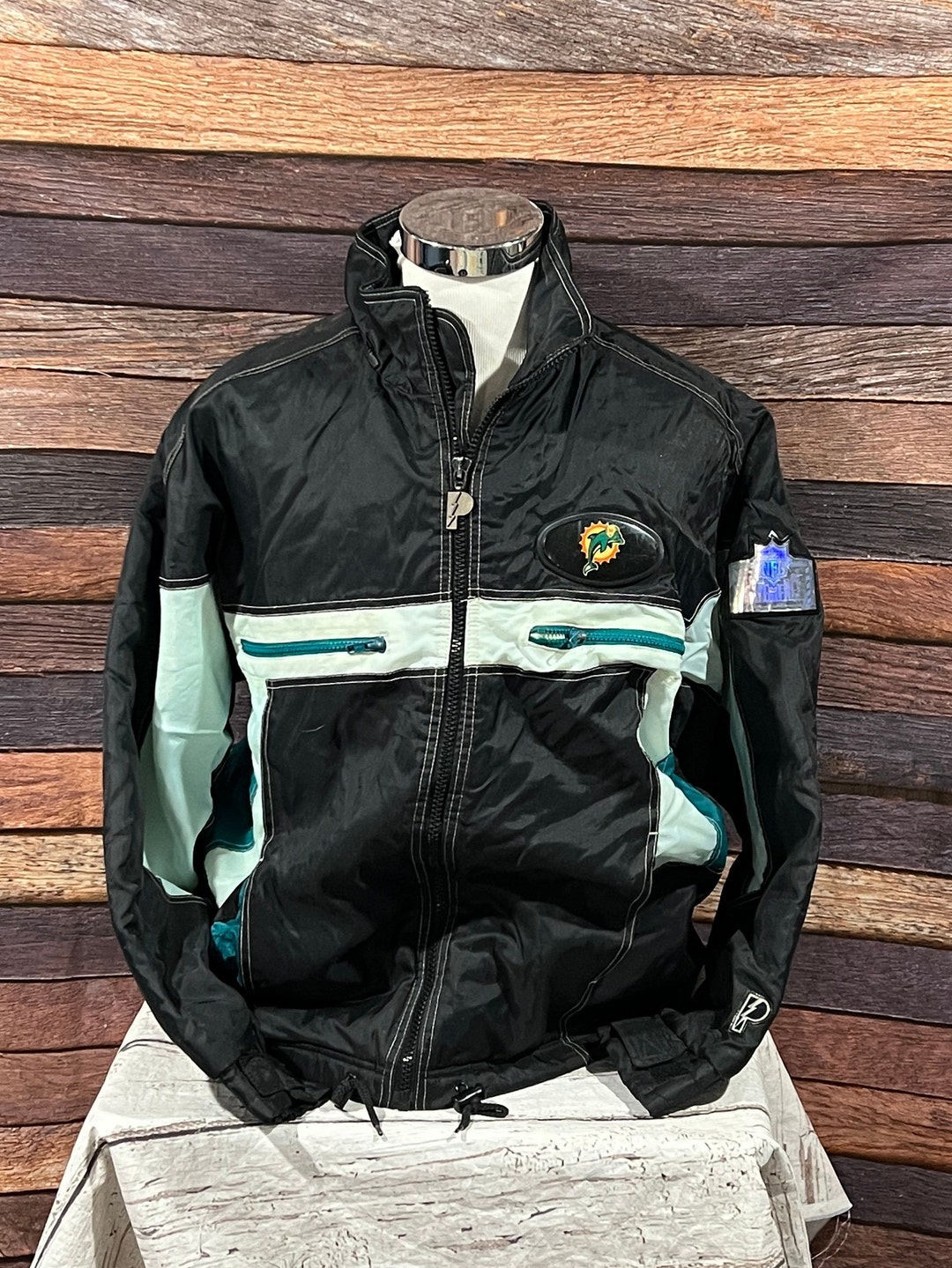 Vintage 90s Miami Dolphins Pro Player Zip up Winter Coat Sports Jacket ...