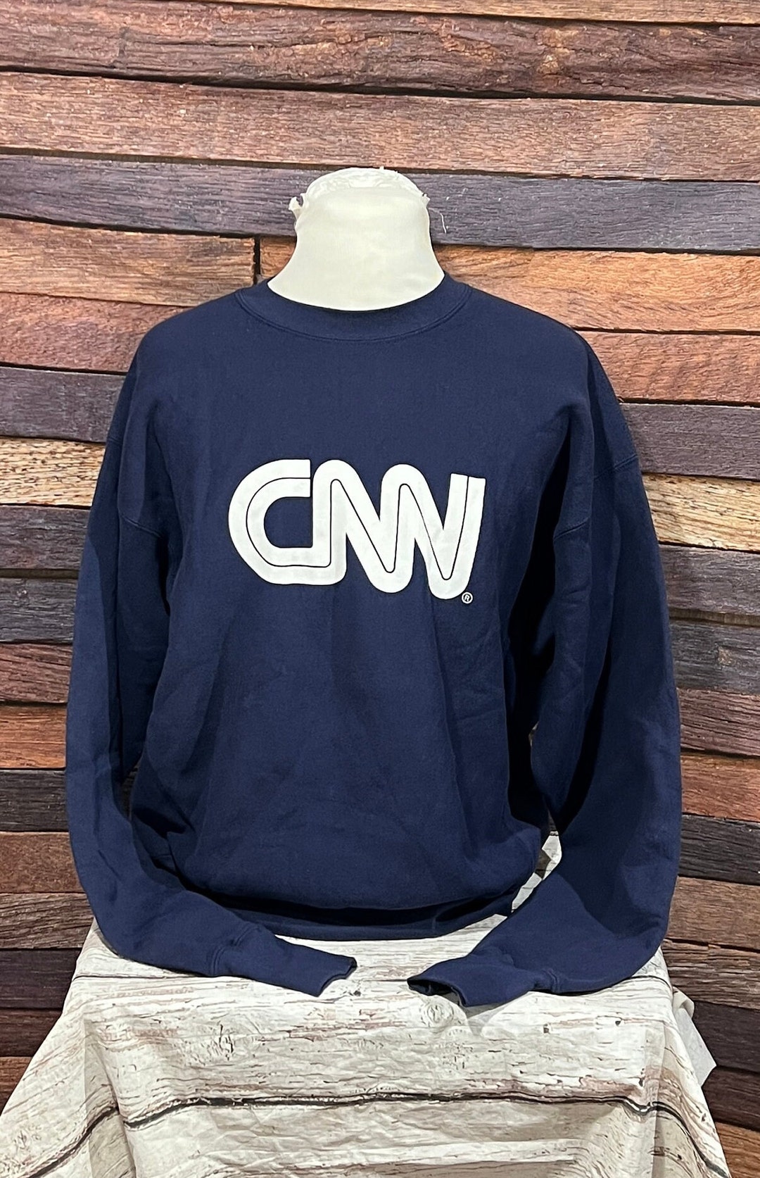 CNN News TV Television Vintage 1990s Blue Crewneck Pullover Jumper ...
