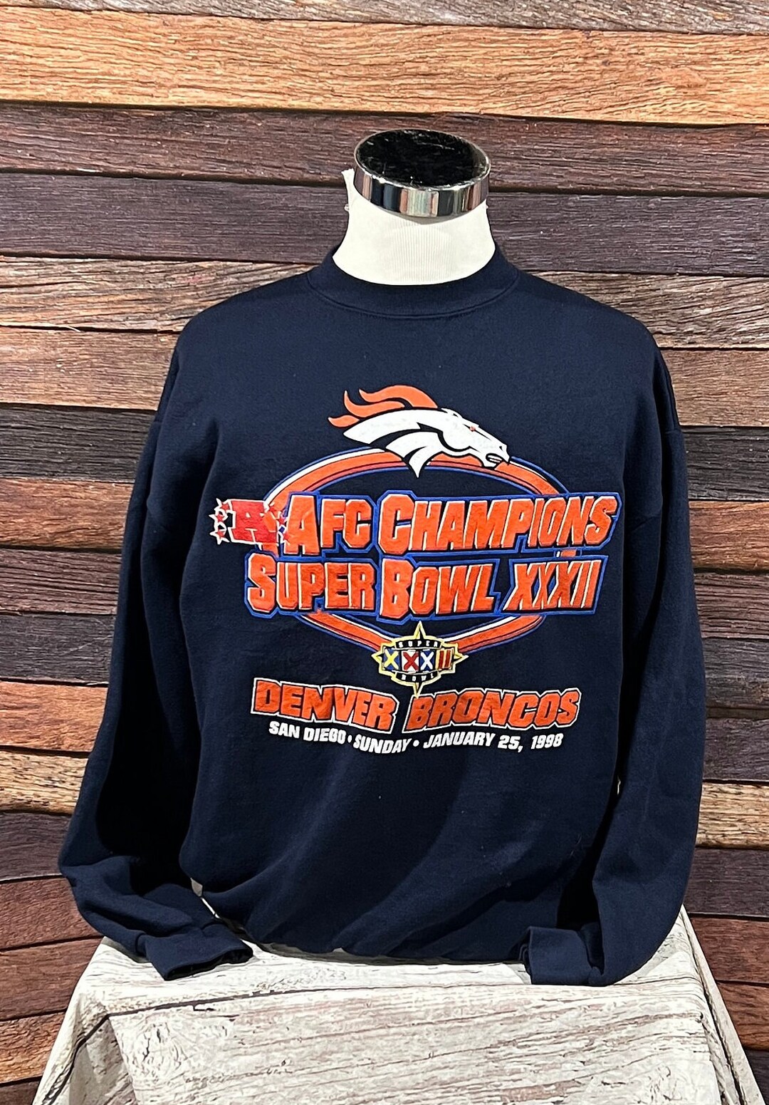 Vintage Denver Broncos Super Bowl XXXII Logo 7 NFL Football Crewneck ...