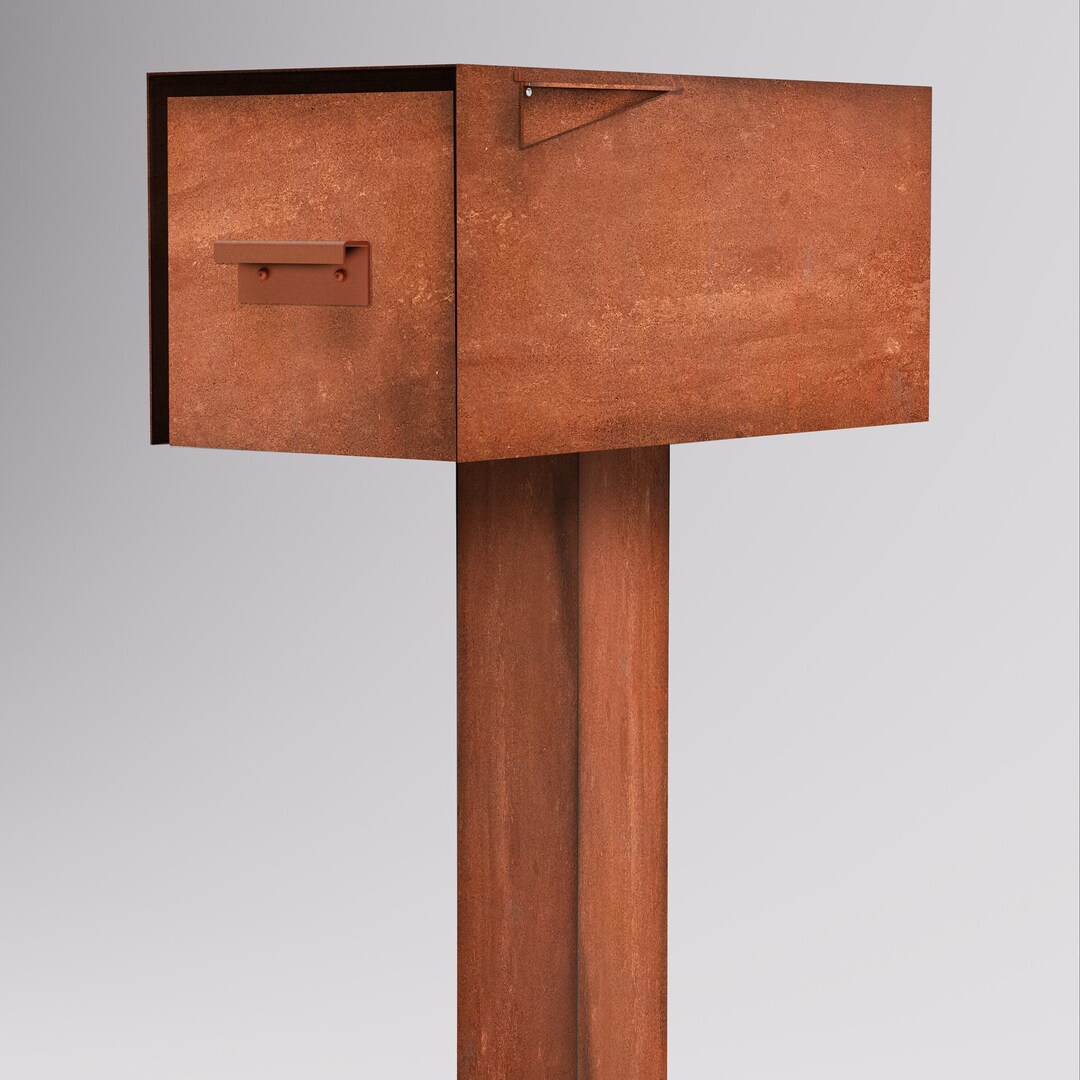 Corten Steel Malone Mailbox Post Mounted Mid-century Powder Coated ...