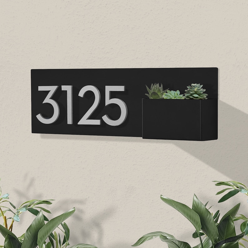 Steel Address Planter: Modern House Number Plaque - Etsy