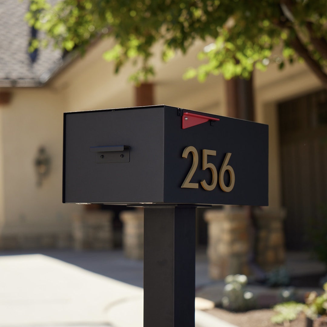 Large Black Steel Mailbox: Mid-century Modern, Magnetic House Numbers ...