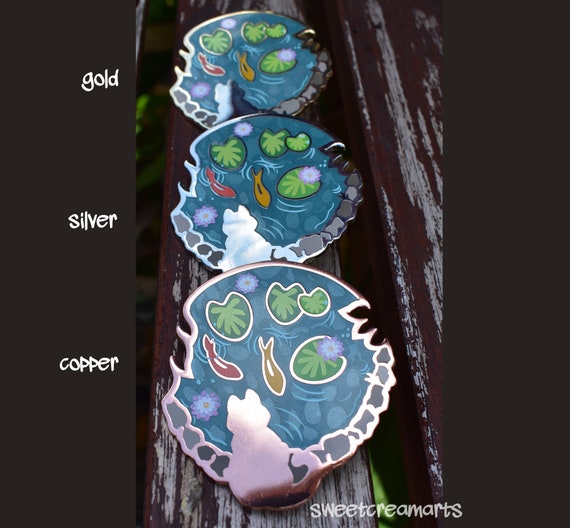 Cat at the Koi Pond Enamel Pin - Etsy