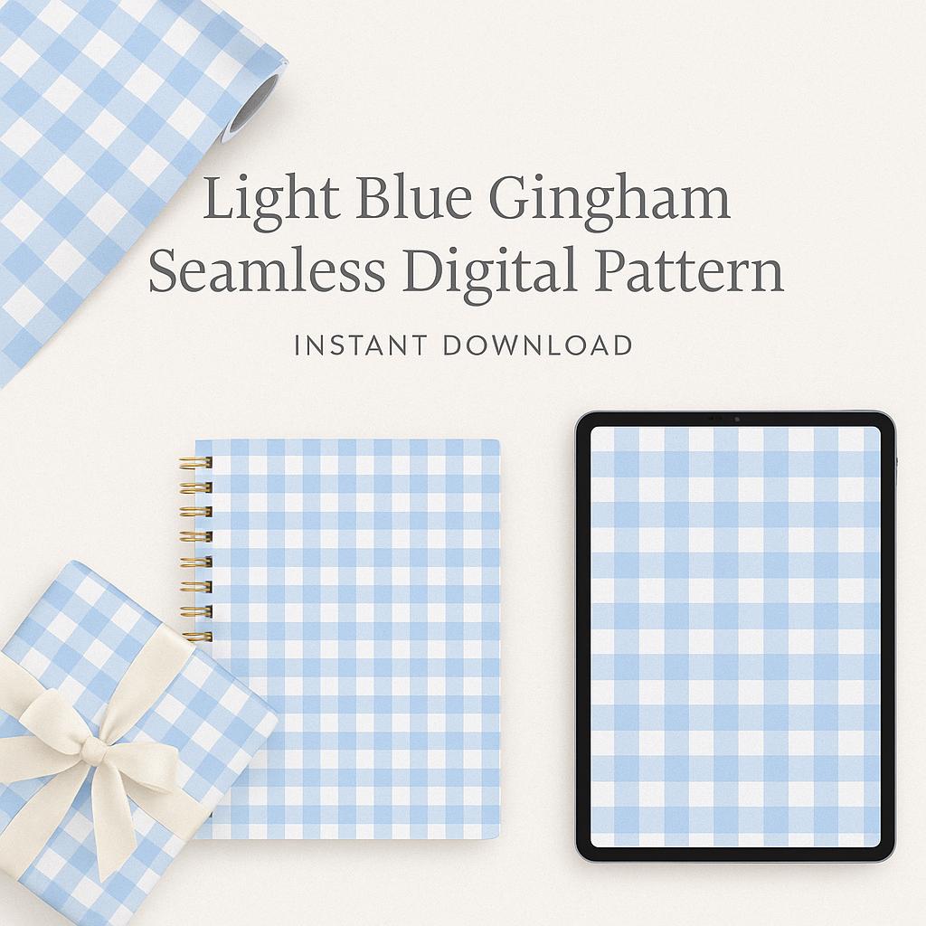 UPDATED Light Blue Gingham Seamless Digital Pattern - Instant Download ...