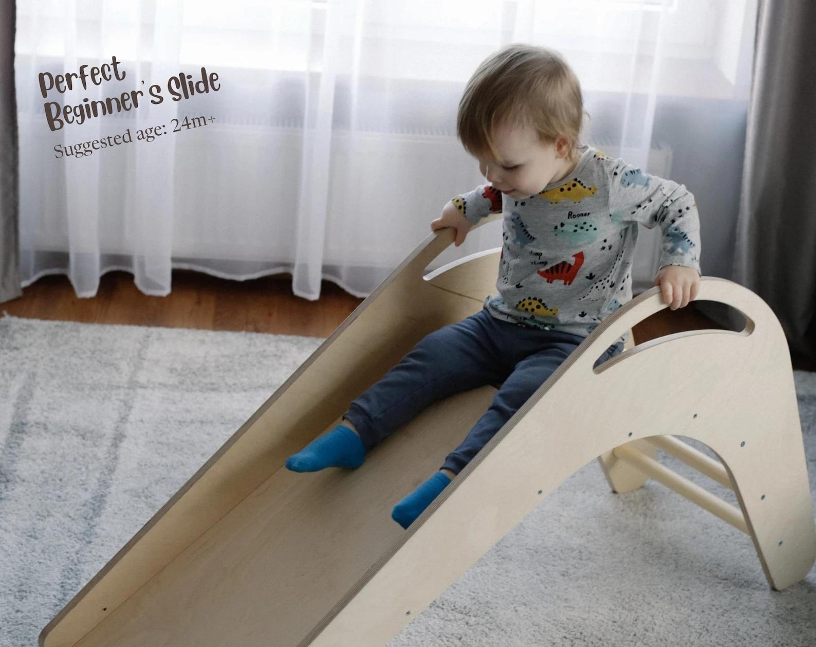 Kids Wooden Indoor Slide. Toddlers Montessori Activity Gym Toy at Home ...