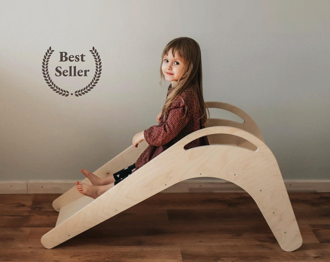 Kids Wooden Indoor Slide. Toddlers Montessori Activity Gym Toy at Home ...