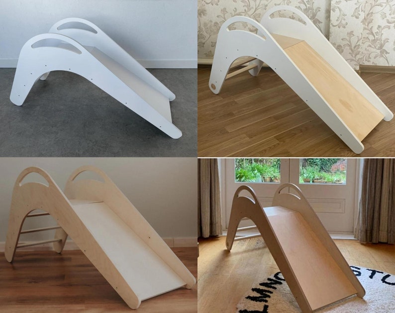 Kids Wooden Indoor Slide. Toddlers Montessori Activity Gym Toy at Home ...