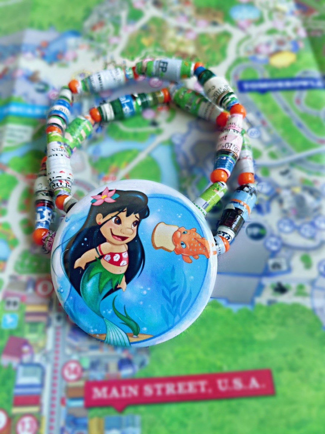 Lilo Mermaid and Pudge the Fish Upcylced Disney Map Bracelet - Etsy