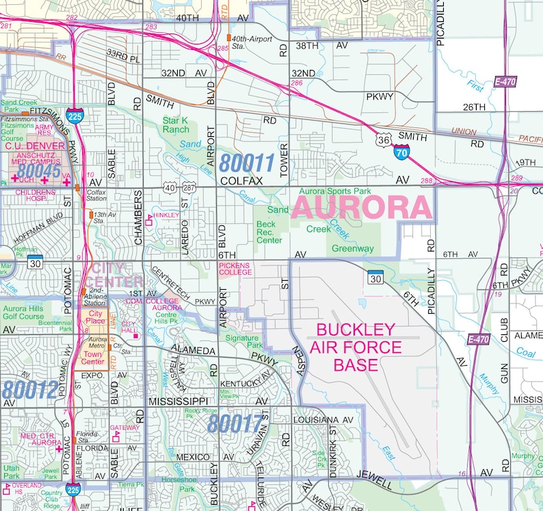 Metro Denver CO Detailed Region Wall Map W/zip Codes *2 Sizes* - Etsy