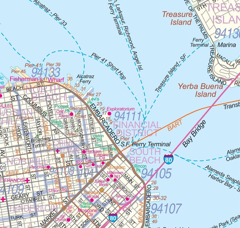 City of San Francisco Detailed Arterial Wall Map W/zip Codes *2 Large ...