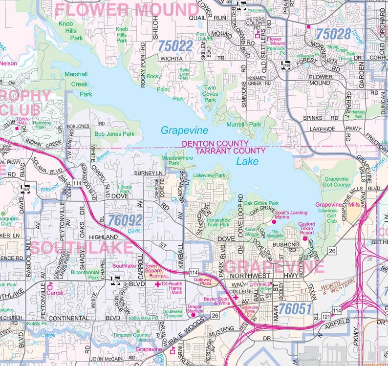 Tarrant County TX ft. Worth Detailed Arterial Wall Map - Etsy UK