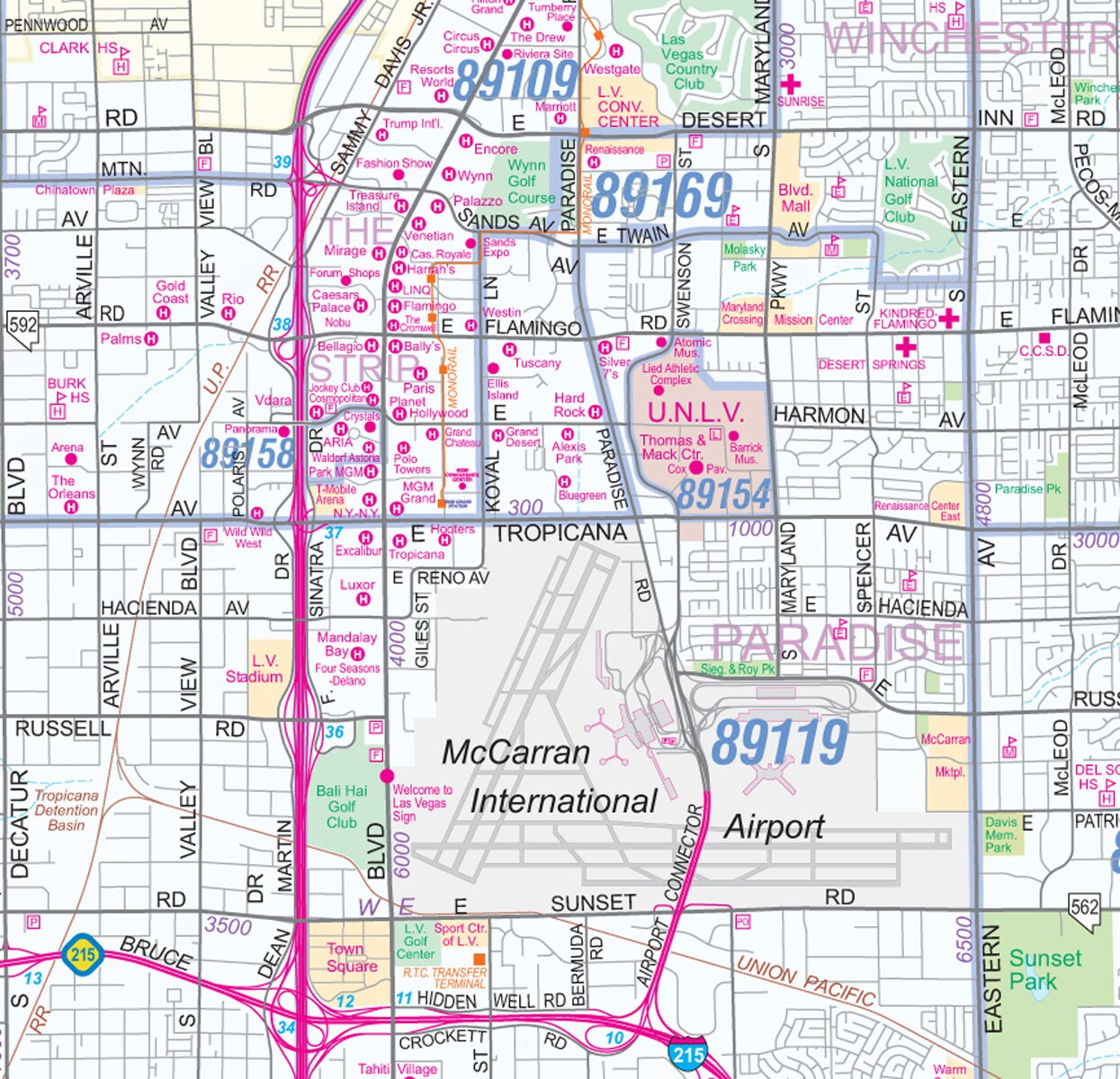 Greater Las Vegas NV Detailed Region Wall Map W/zip Codes 2 Large Sizes ...